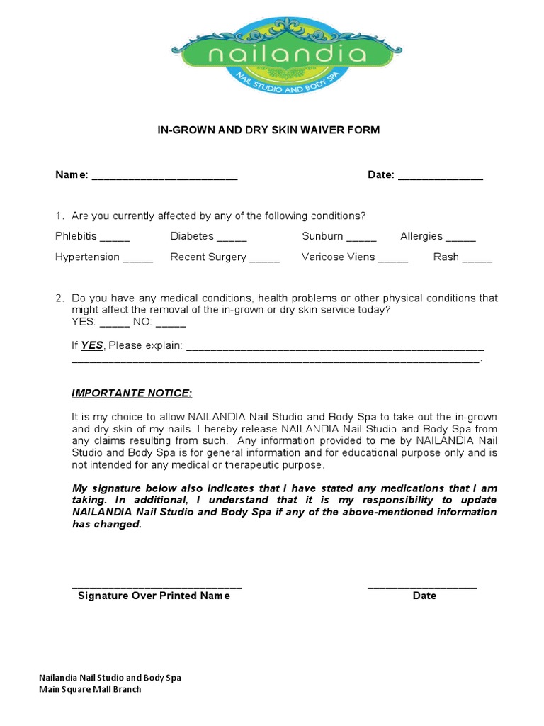 In-Grown Skin Waiver Form | PDF