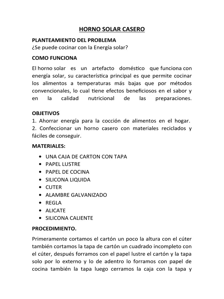 Proyecto de Horno Solar | PDF