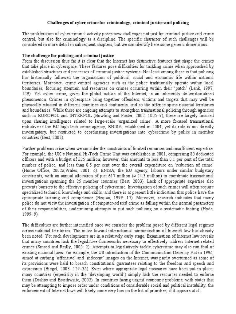 Challenges of Cyber Crime For Criminology | PDF | Criminology | Crime ...