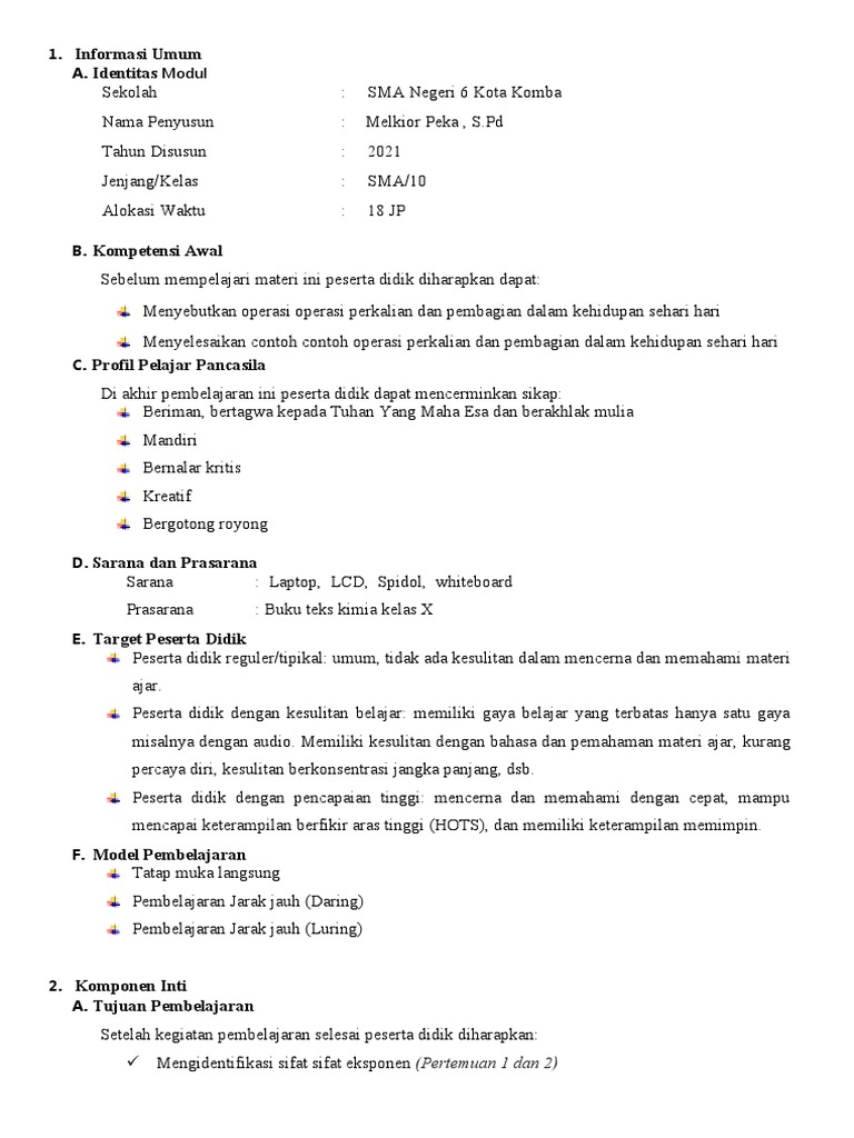 Modul Ajar Eksponen Dan Logaritma | PDF