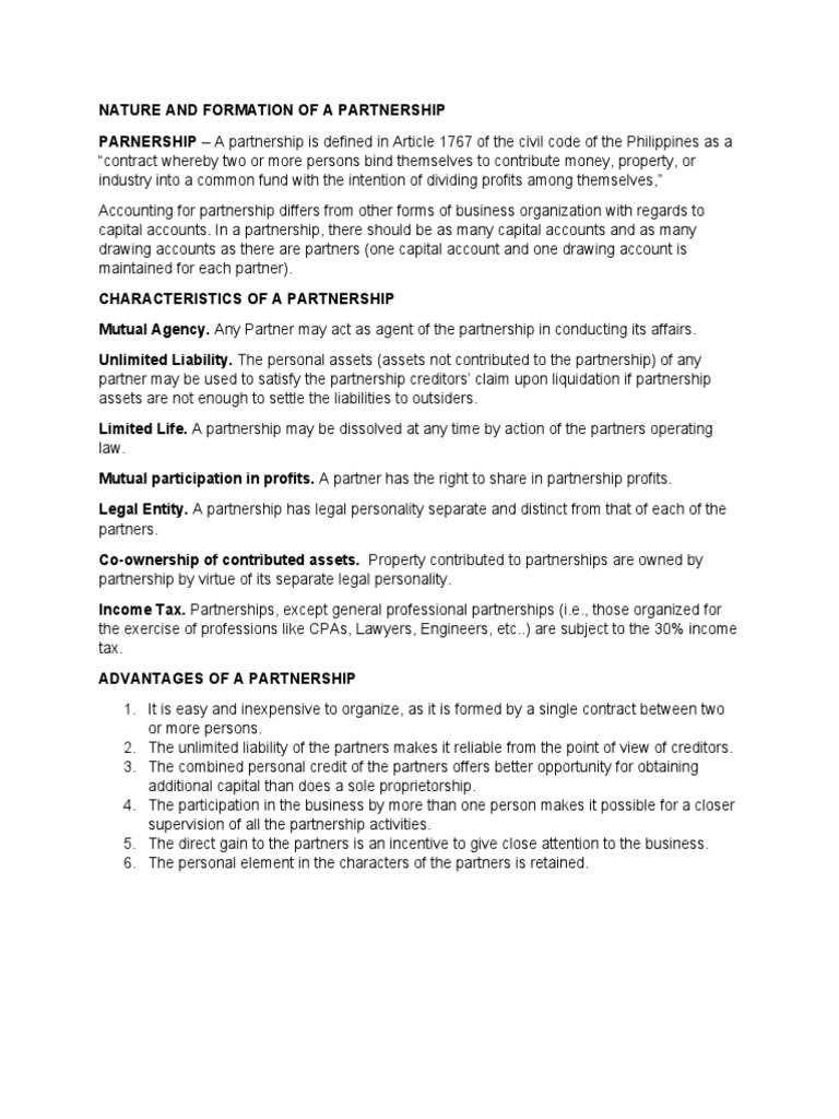 Nature and Formation of A Partnership | PDF | Partnership | Debits And ...
