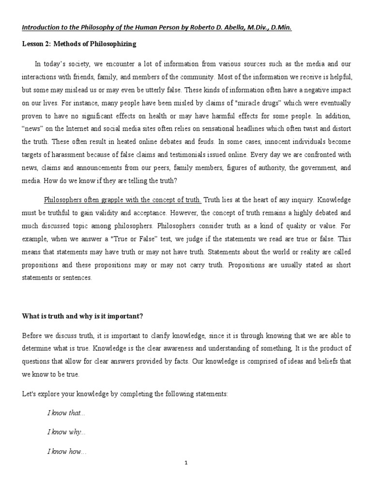 Philo From Abella L2 | PDF | Truth | Knowledge