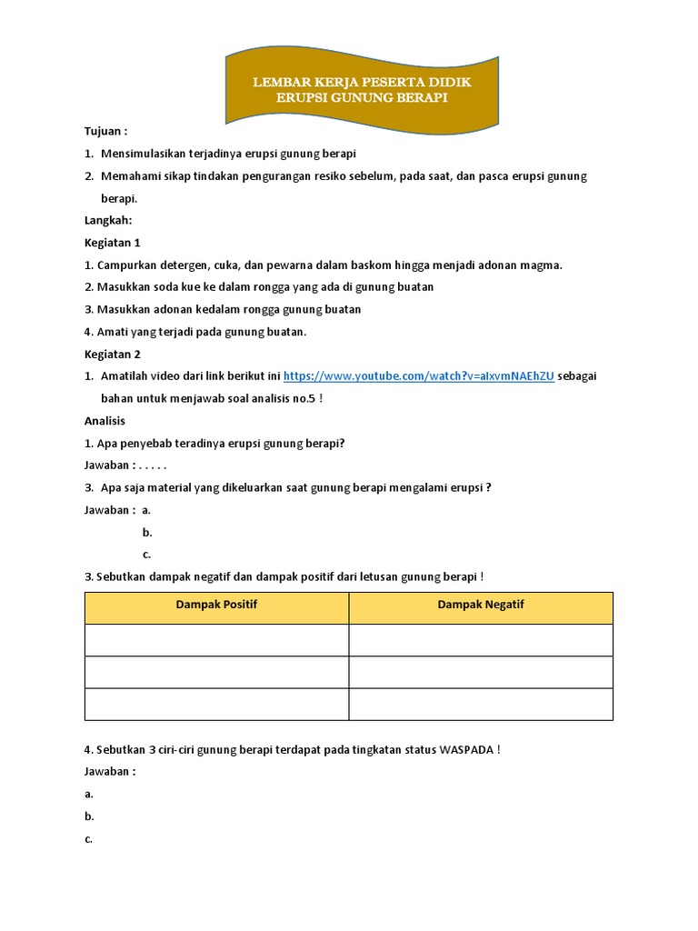 LKPD Bencana Alam Dan Penanggulangannya (Erupsi Gunung Berapi) | PDF