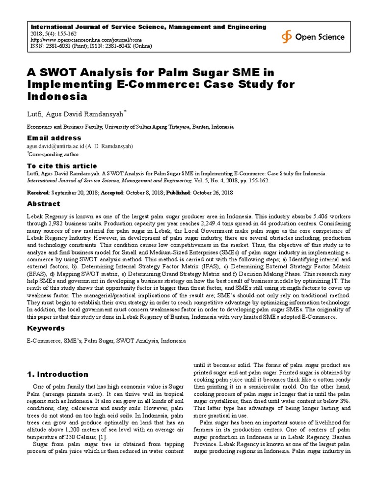 A SWOT Analysis For Palm Sugar SME in Implementing E-Commerce: Case ...
