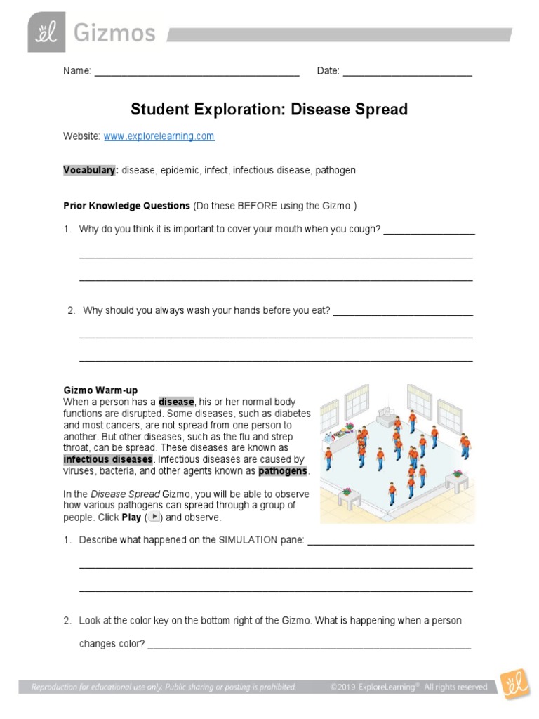 Student Exploration: Disease Spread: Vocabulary: Disease, Epidemic ...