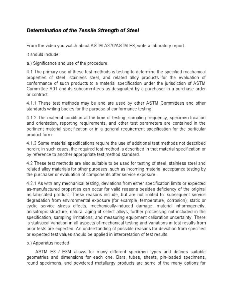 Determination of The Tensile Strength of Steel | PDF | Strength Of ...