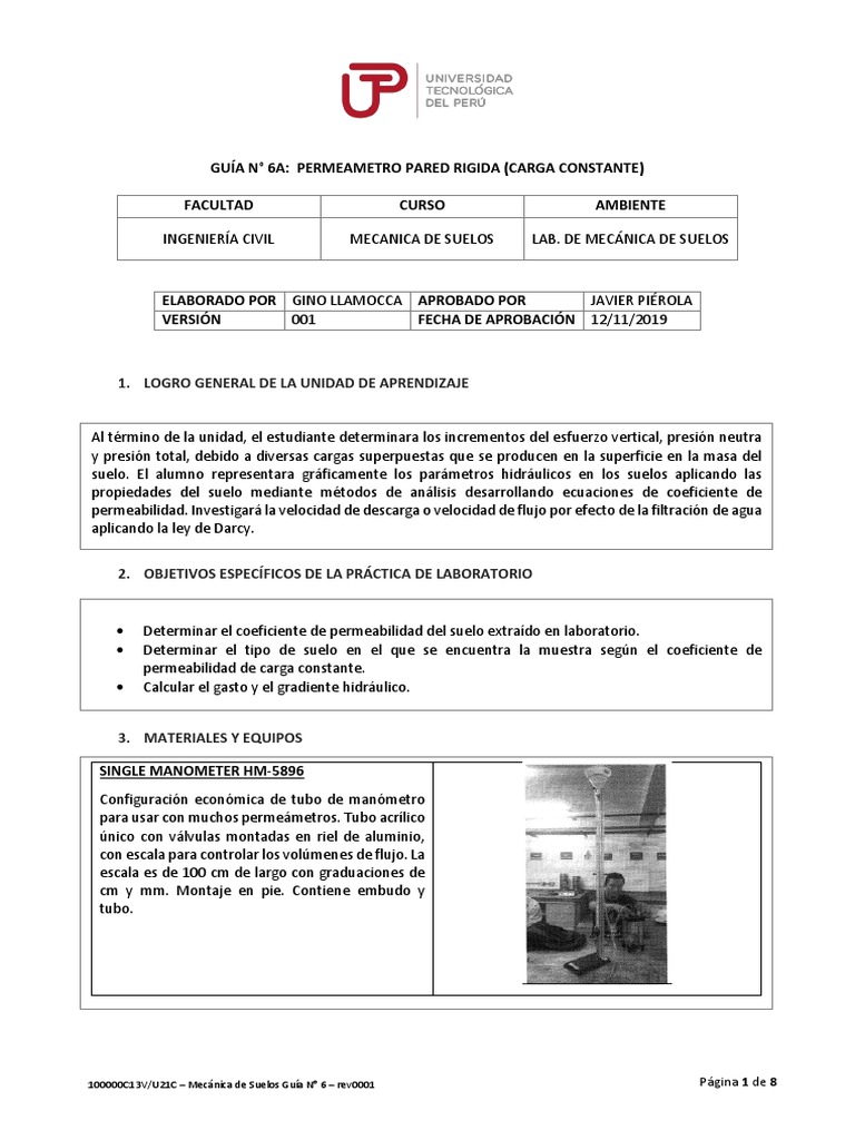 Permeámetro Pared Rigida Guía | PDF | Permeabilidad (Ciencias de la ...