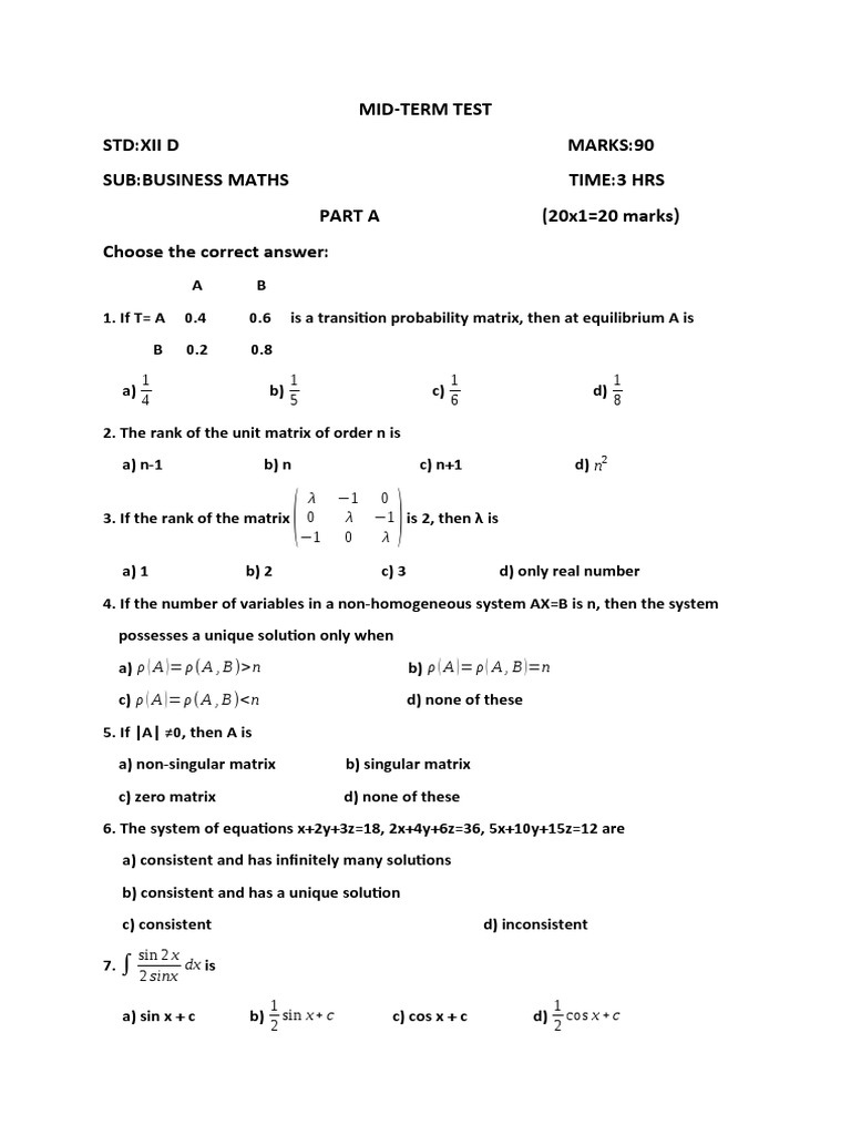 12 D BM Mid Term Test | PDF | Index (Economics) | Mathematics