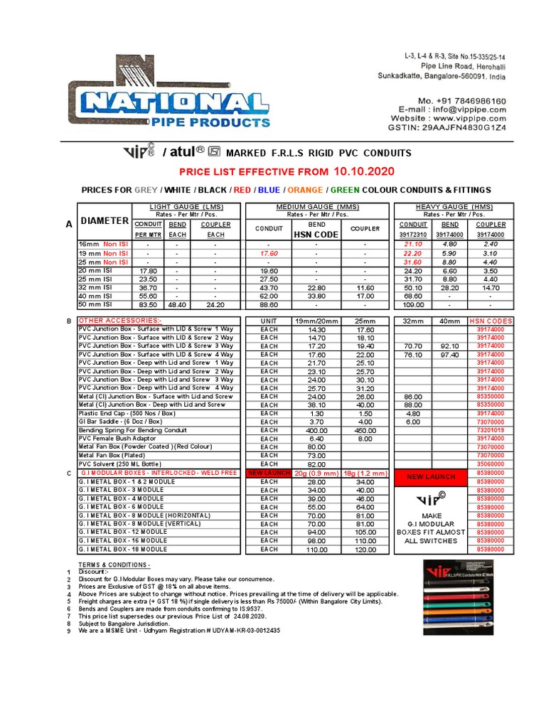 Marked F.R.L.S Rigid PVC Conduits: Price List Effective From | PDF ...