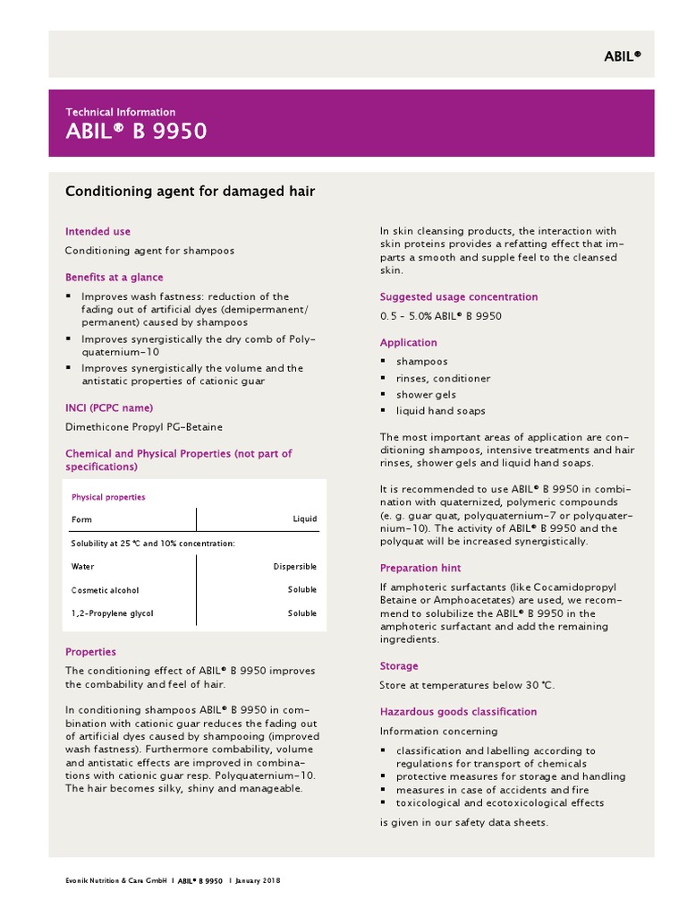 ABIL B 9950 Technical Information | Descargar gratis PDF | Shampoo ...