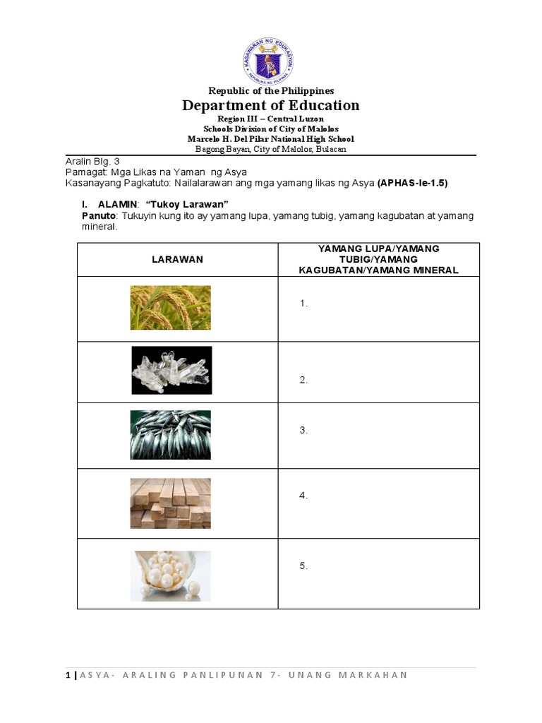 Ap7 1st Quarter Melc 3 Learning Activity Sheets | PDF