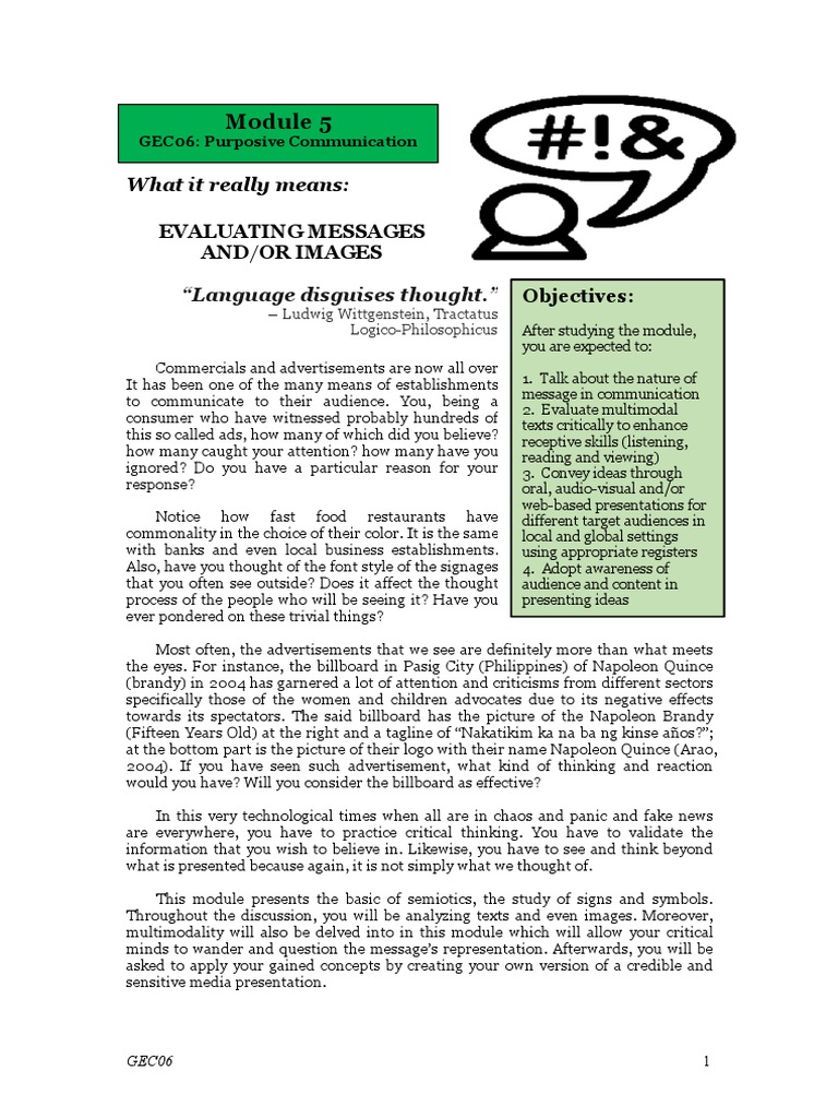 What It Really Means:: Evaluating Messages And/Or Images Objectives ...