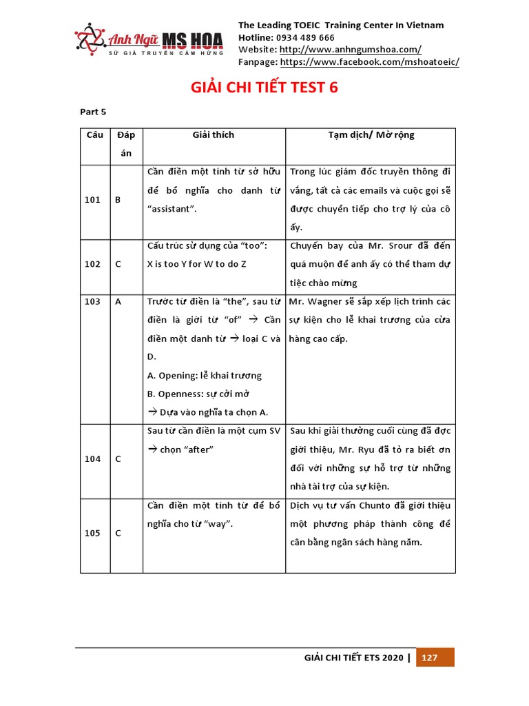 Ets 2020 - giải Chi Tiết Test 6 | PDF