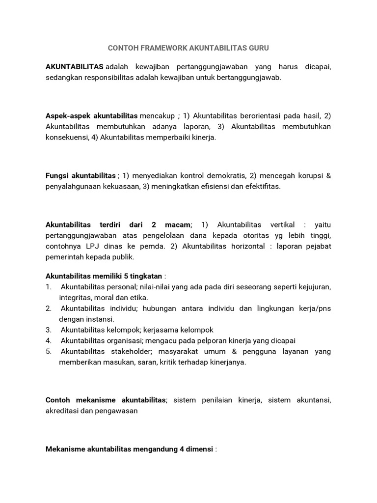 Contoh Framework Akuntabilitas Guru | PDF