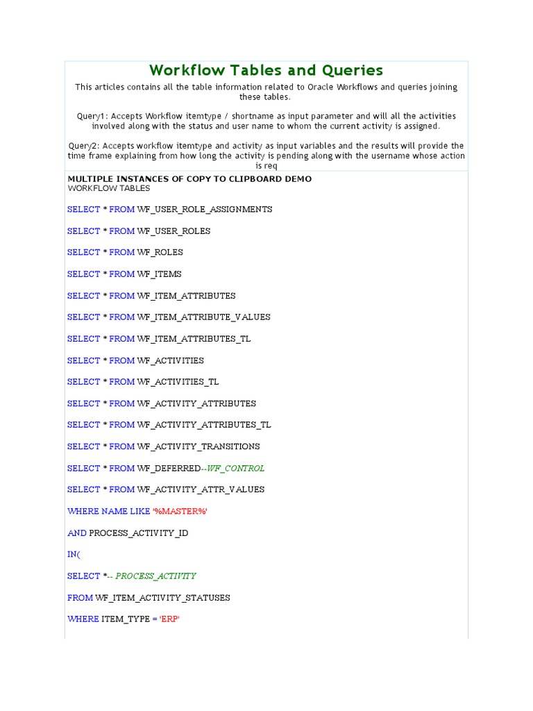 Workflow Tables and Queries | PDF | Business | Computing