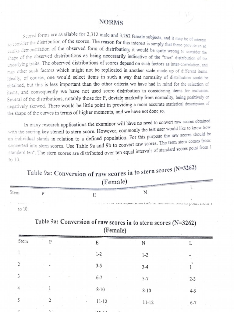 EPQ Stem Score Table | PDF