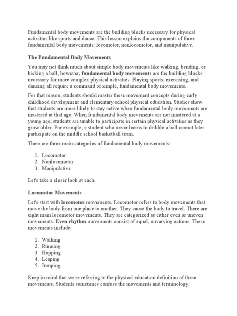 Understanding Fundamental Body Movements | PDF | Dances | Animal Locomotion