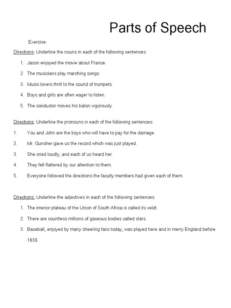 Parts of Speech Exercises for Students | PDF | Part Of Speech | Adverb