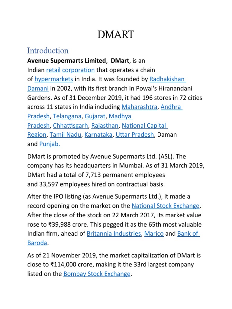 Overview of DMart's Growth and Operations | PDF | Retailing | Economies