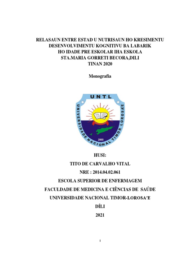 Monografia Ese-Fmcs 2020 "Relasaun Entre Estadu Nutrisaun Ho Kresimentu ...