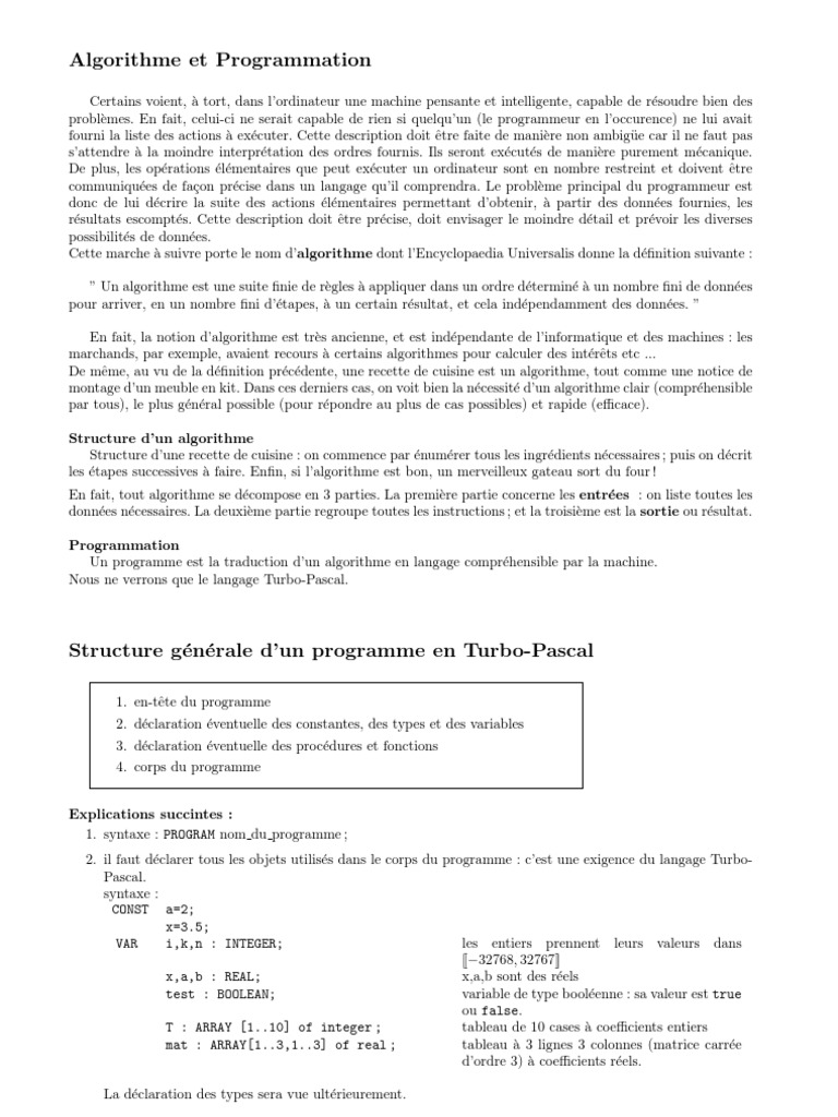Cours Turbo Pascal | PDF | Structure de contrôle | Polynôme
