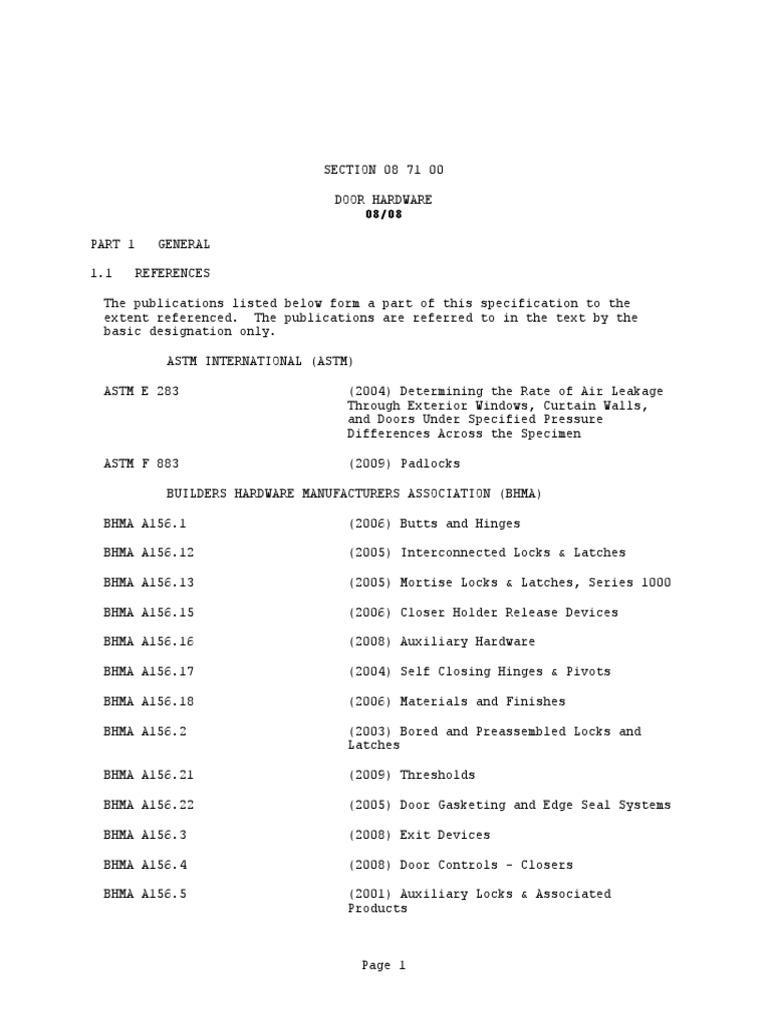 Door Hardware Specifications and Standards | PDF | Door | Screw
