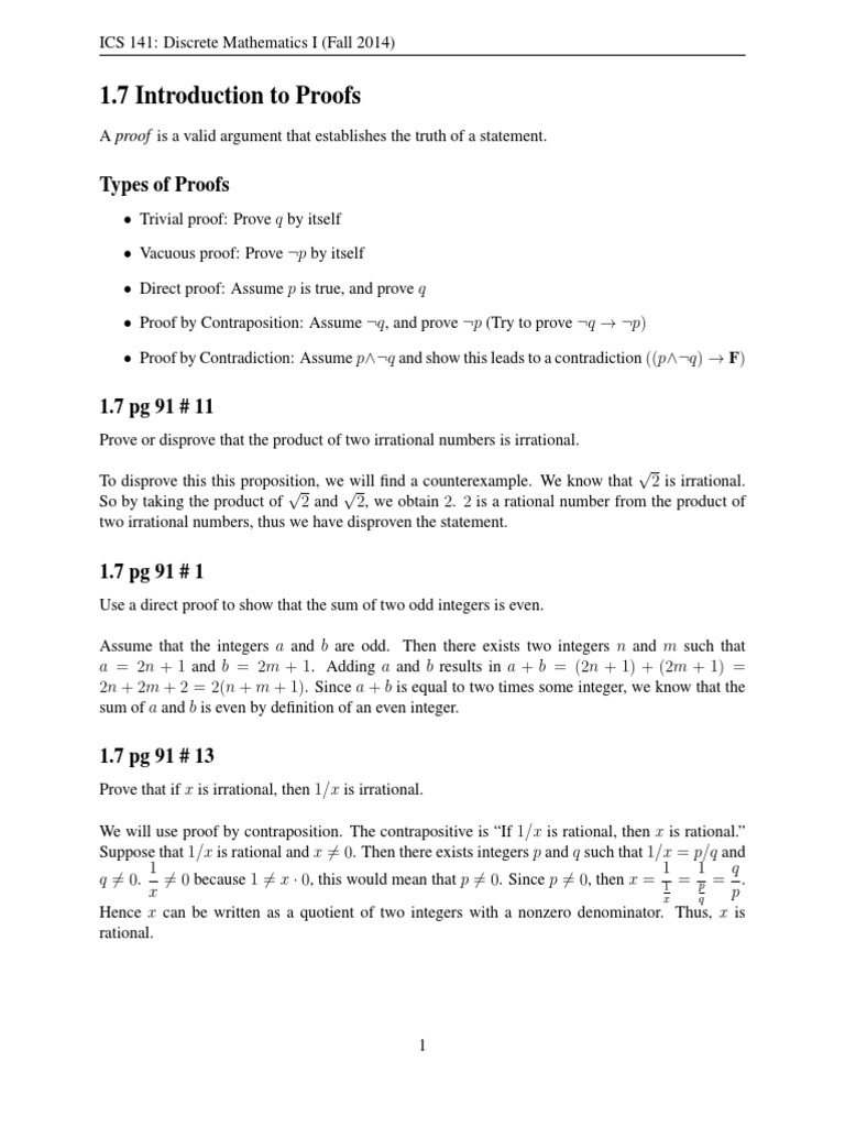 1.7 Introduction To Proofs | PDF | Mathematical Proof | Mathematics