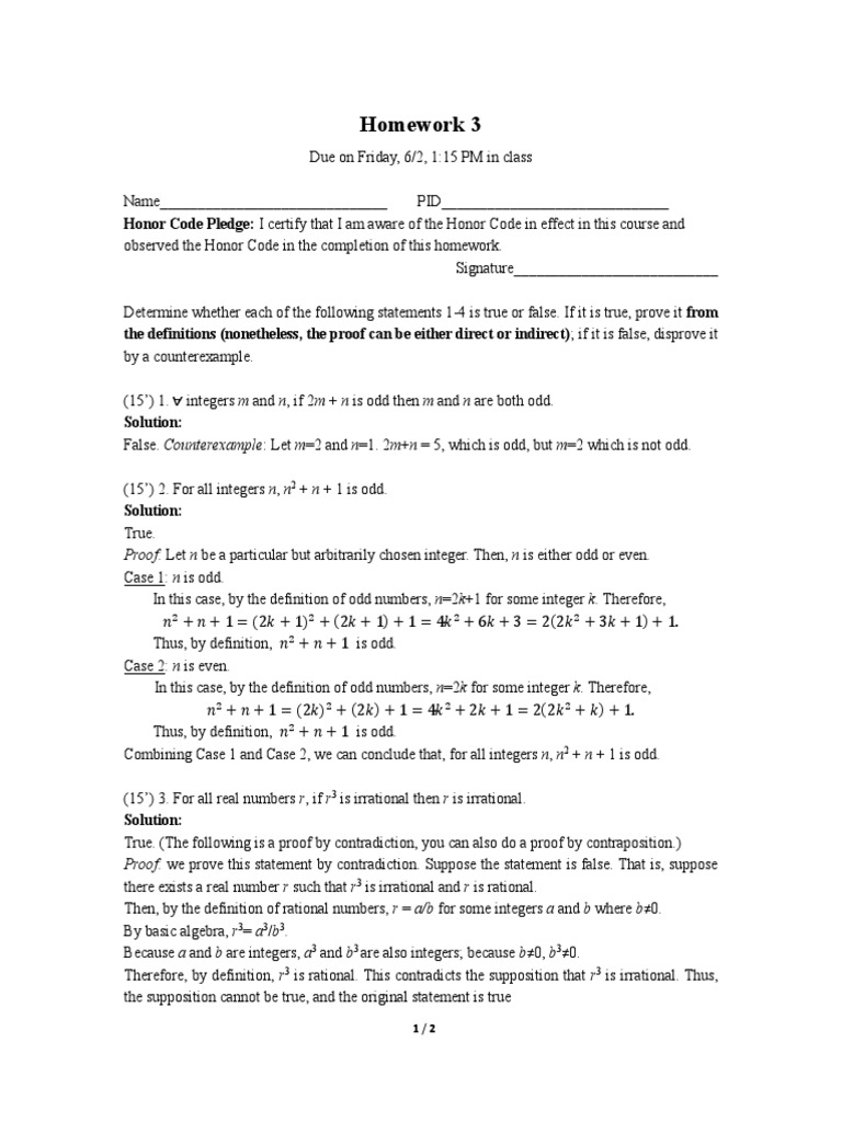 Homework 3: Honor Code Pledge: I Certify That I Am Aware of The Honor ...