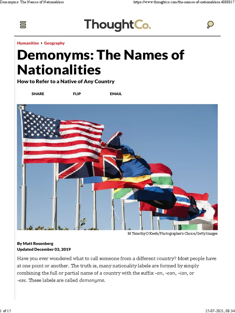 Demonyms The Names of Nationalities | PDF | Ethnicity