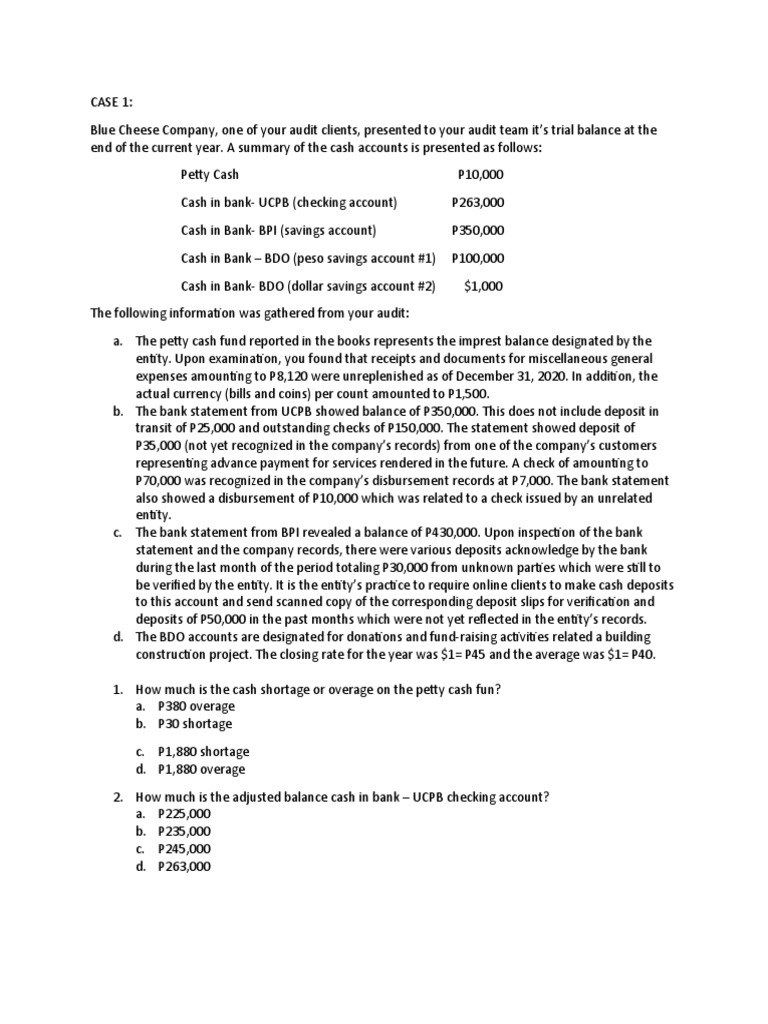 Auditing Quiz Audit of Cash | PDF | Banks | Deposit Account