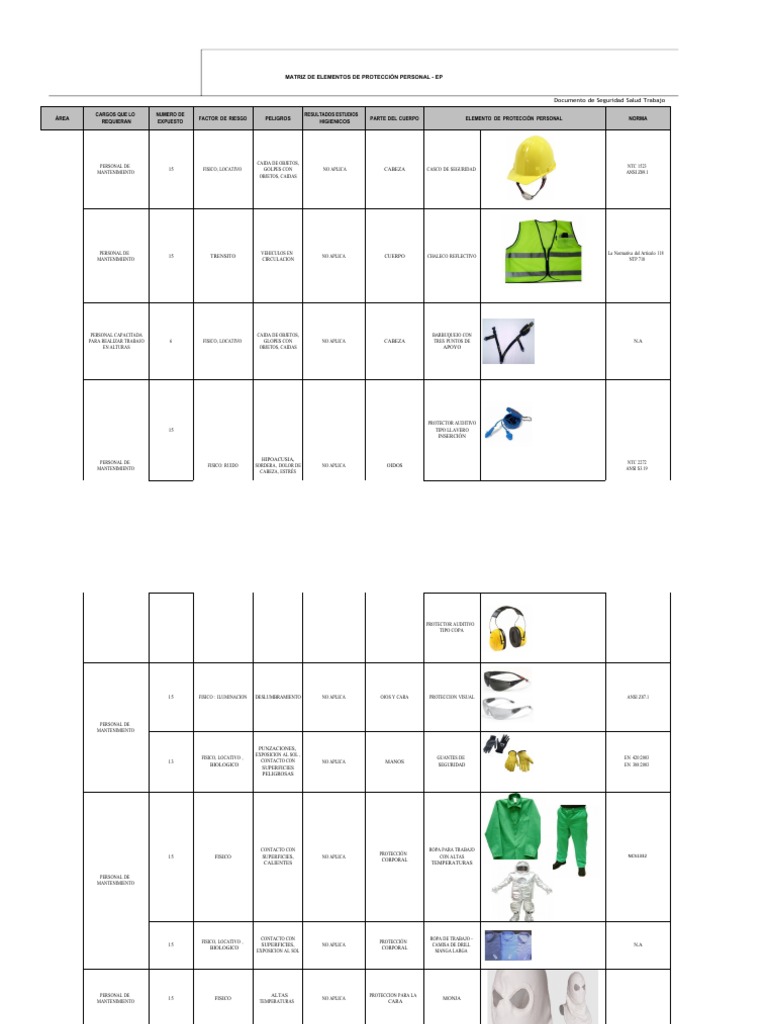 Matriz de EPP | PDF | Agua | Casco
