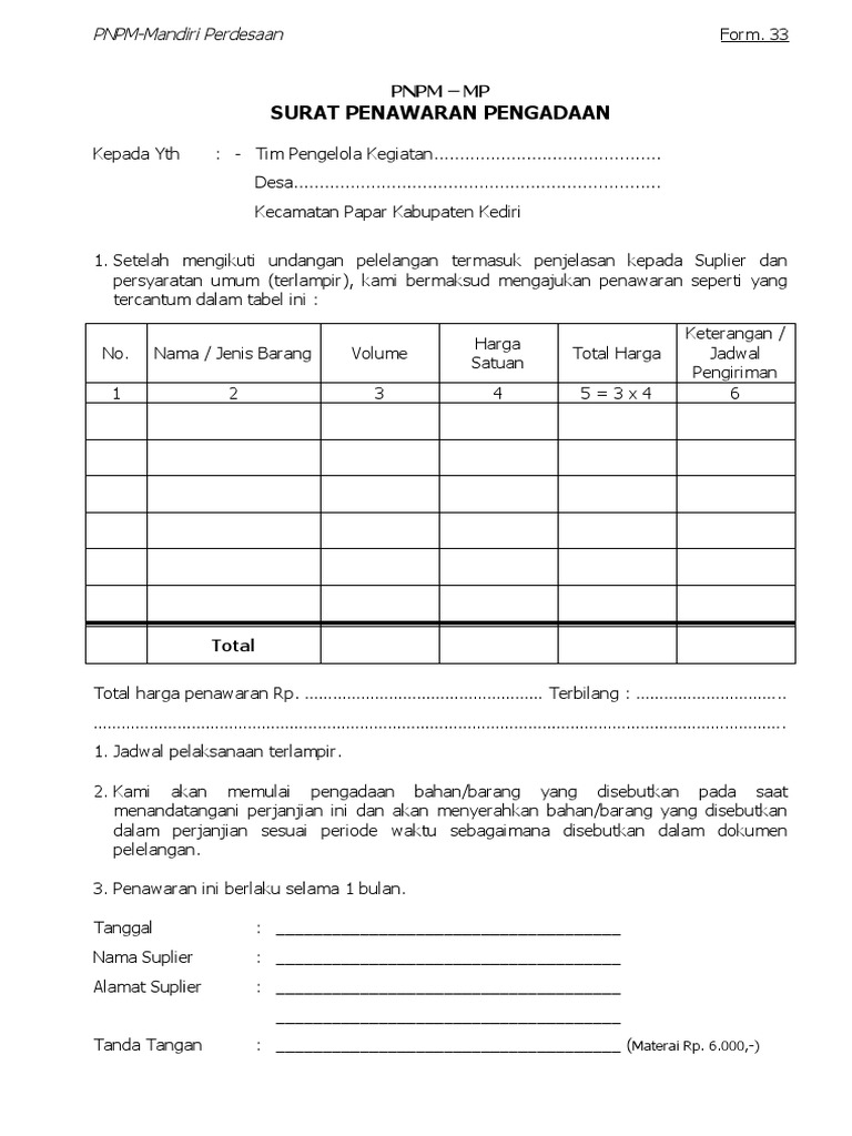 Surat Penawaran (Form.33) | PDF