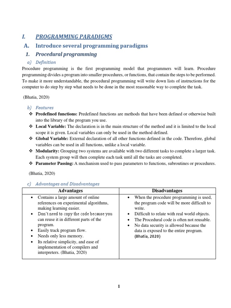 I. Programming Paradigms | PDF | Object Oriented Programming | Subroutine