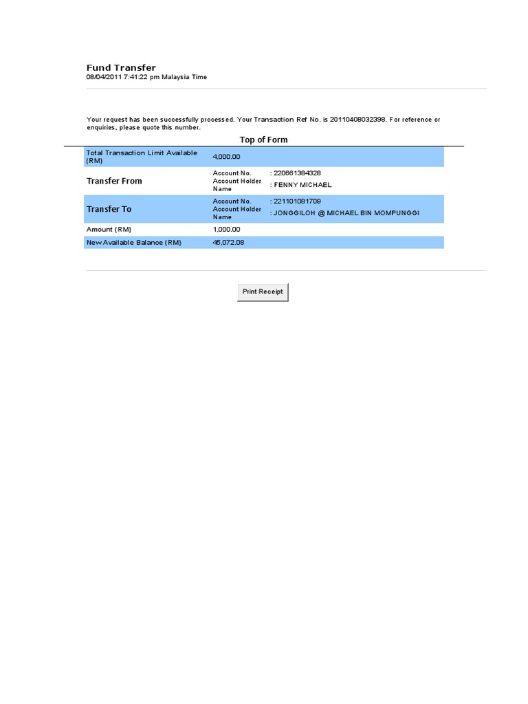 Successful Fund Transfer Receipt | PDF