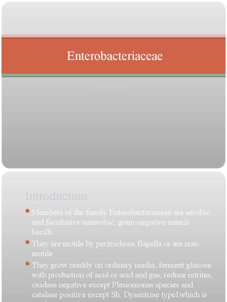Enterobacteriaceae: Dr. Betsy | PDF | Escherichia Coli | Infection