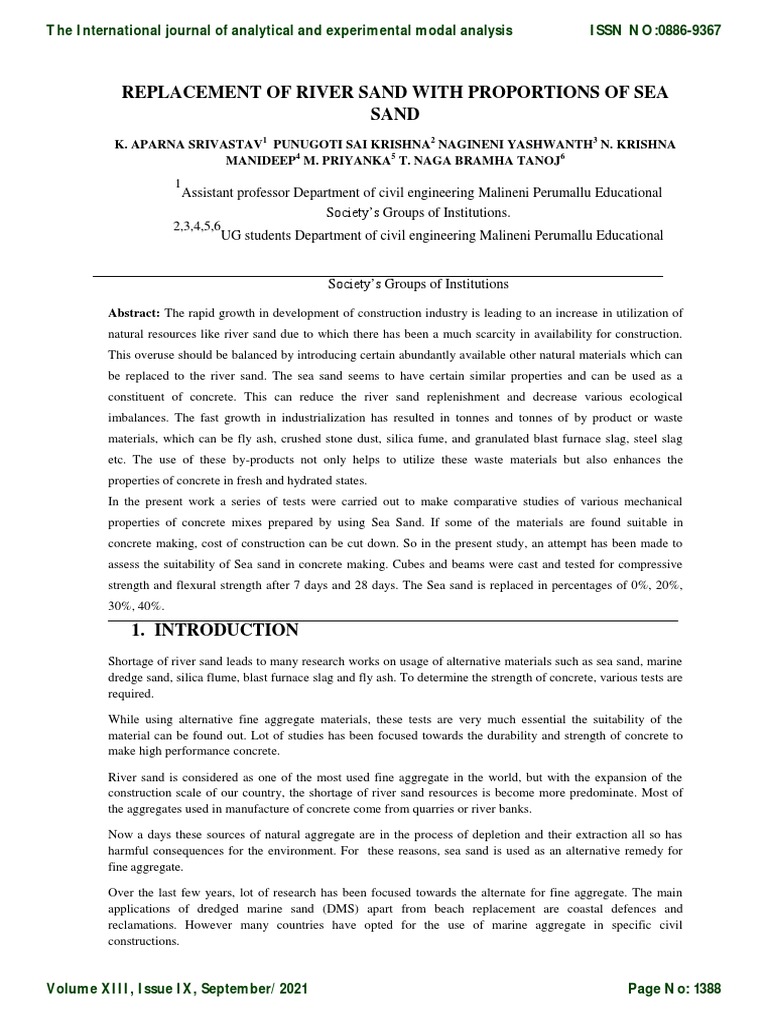Replacement of River Sand With Proportions of Sea Sand | PDF | Concrete ...