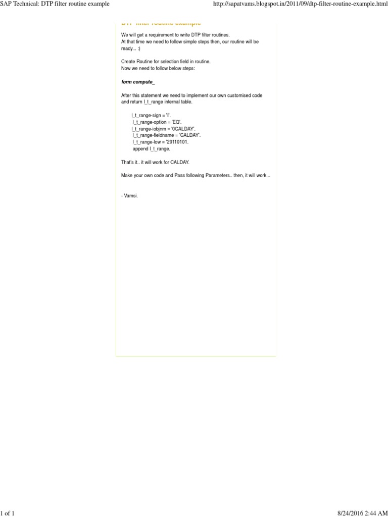 DTP Filter Routine Example: Form Compute | PDF