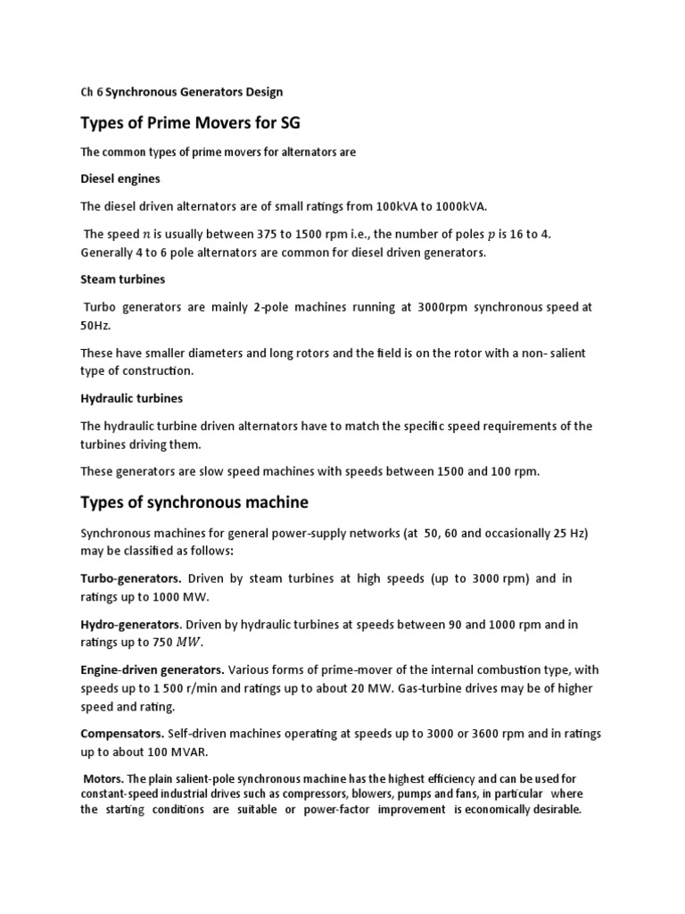 Types of Prime Movers For SG | PDF | Electric Motor | Electric Generator
