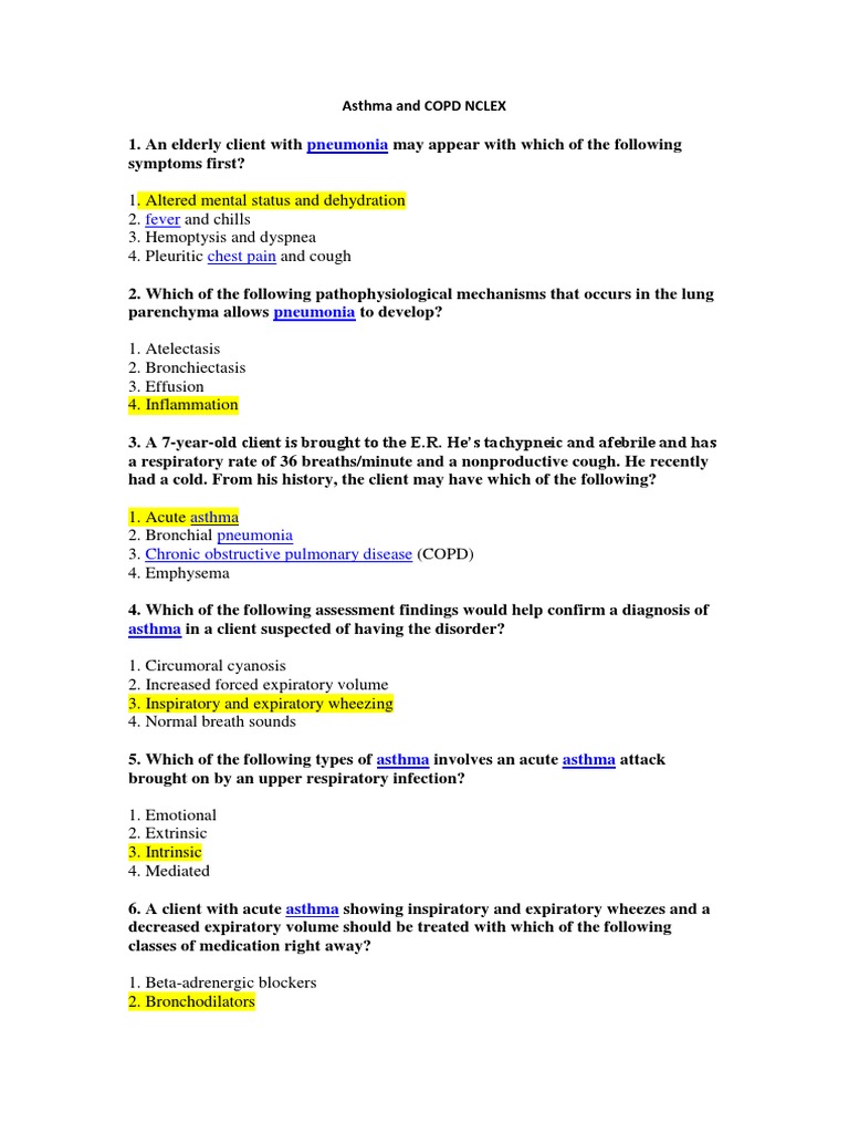 Asthma and COPD NCLEX | PDF | Chronic Obstructive Pulmonary Disease ...
