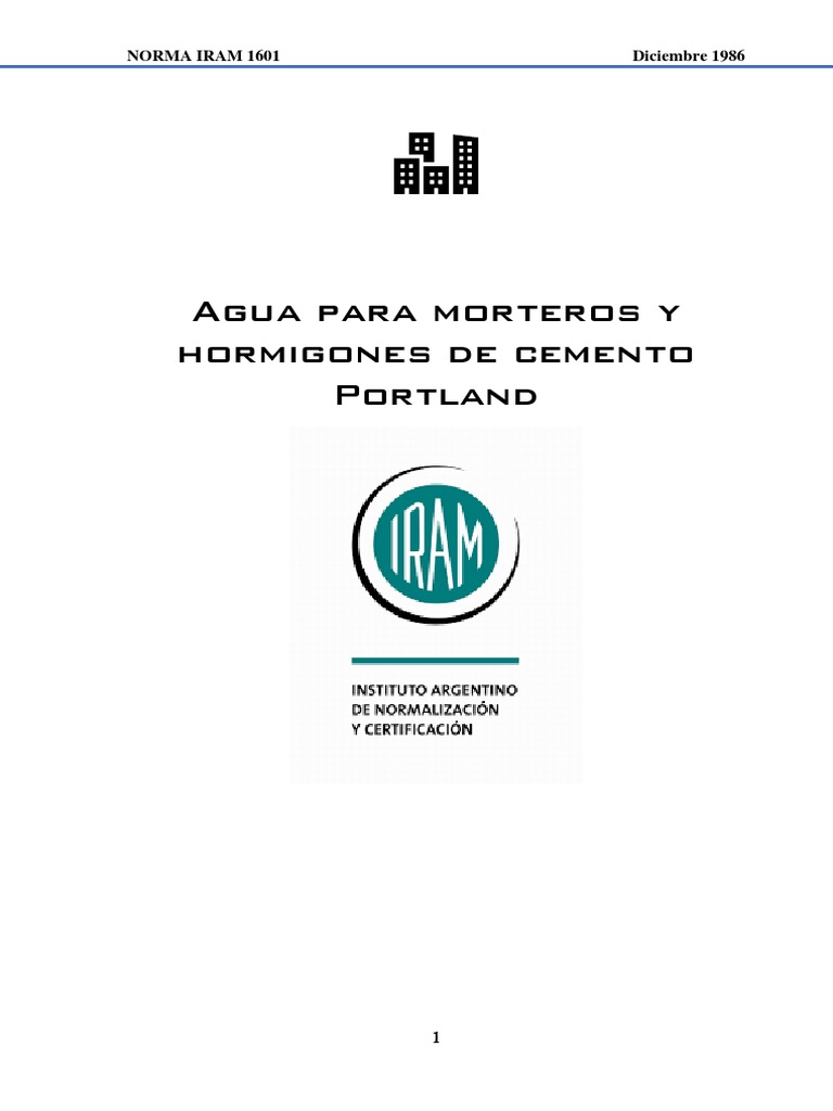 Iram 1601 (1986) | PDF | Hormigón | Cemento