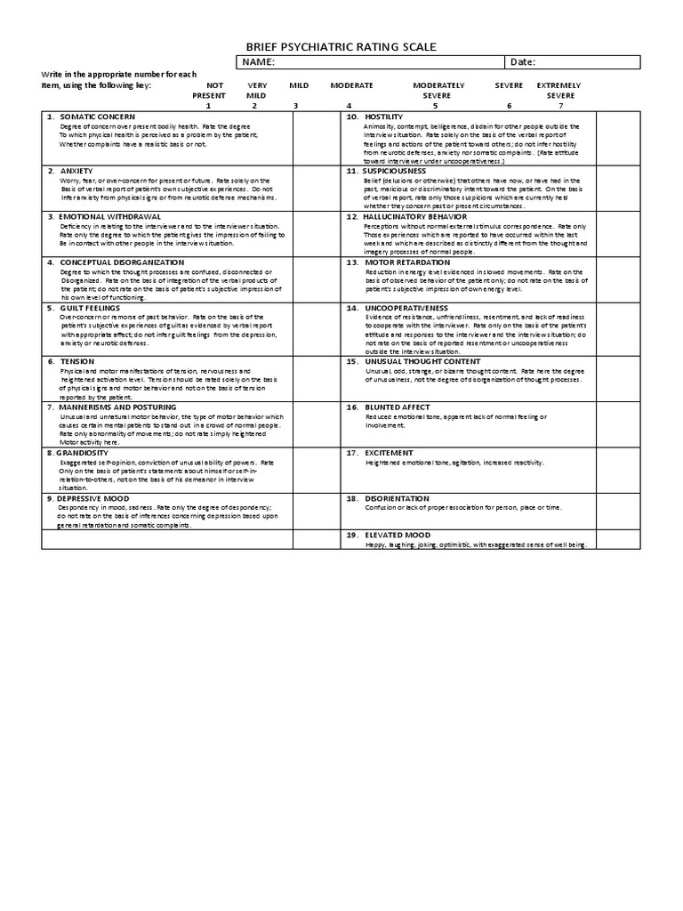 Brief Psychiatric Rating Scale Guide | PDF | Anxiety | Thought