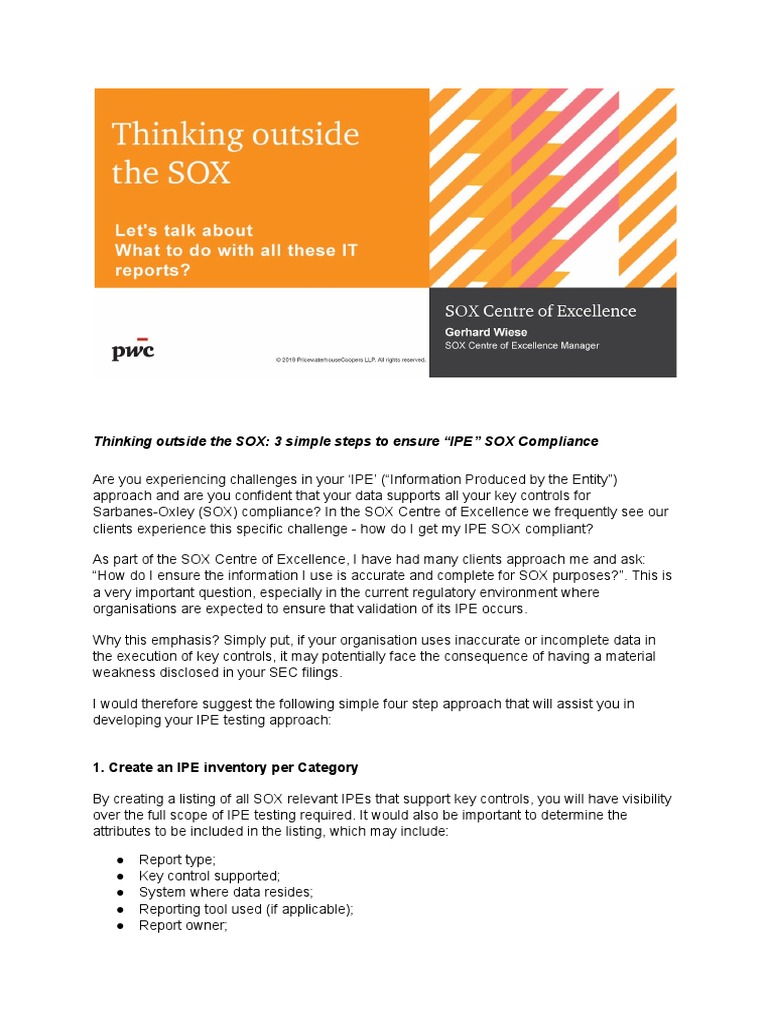 Thinking Outside Sox Ensure Ipe Compliance | PDF | Sarbanes–Oxley Act ...