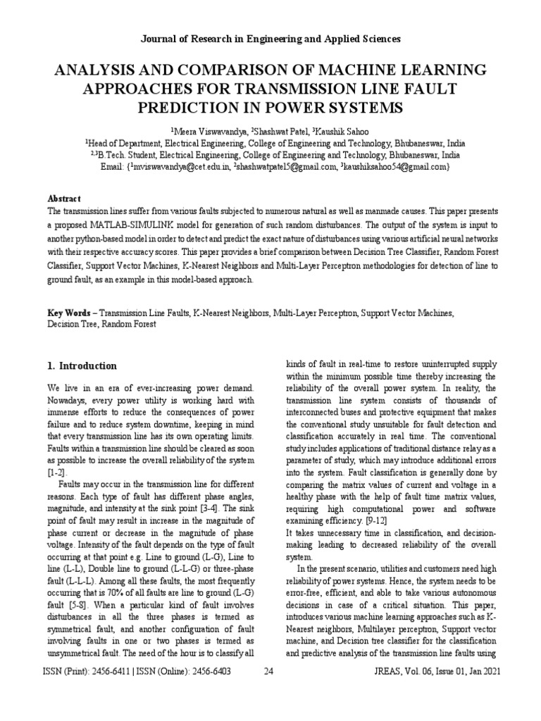 Analysis and Comparison of Machine Learning Approaches For Transmission Line Fault Prediction in ...