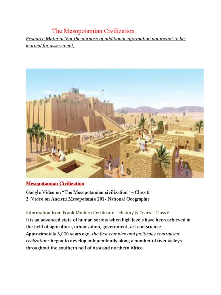 Mesopotamian Civilization-Resource Sheet | Download Free PDF ...