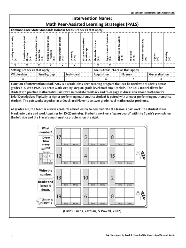 Intervention Name: Math Peer - Assisted Learning Strategies (PALS ...