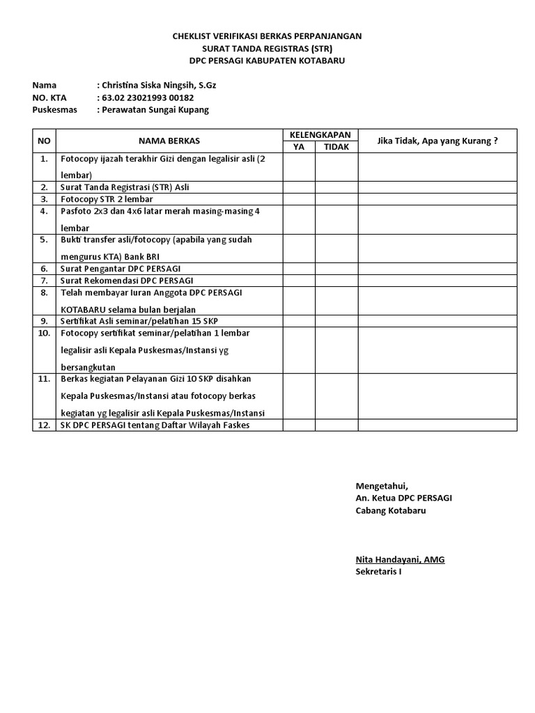 Form Checklist Verifikasi STR | PDF