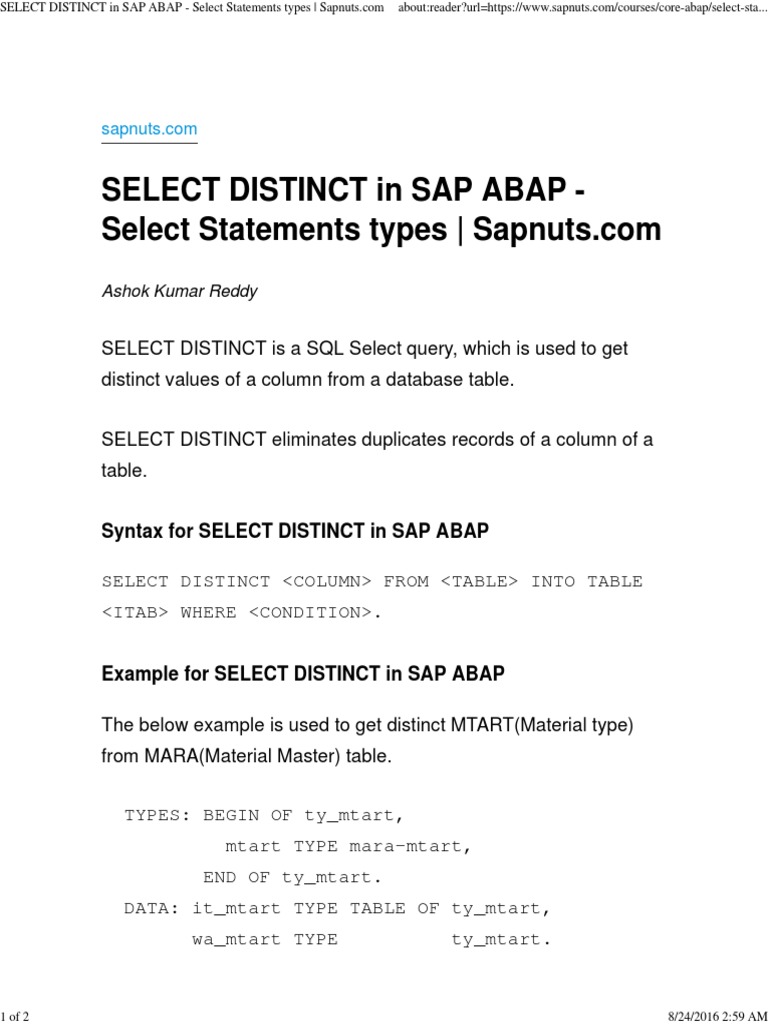 Select For All Entries in SAP ABAP - Select Statements Types | PDF Select For All Entries in SAP ABAP - Select Statements Types | PDF
