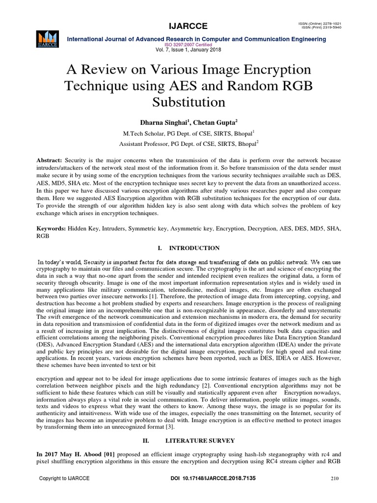 A Review On Various Image Encryption Technique Using AES and Random RGB ...