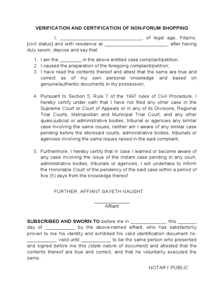 Non-Forum Shopping Certification | PDF | Law