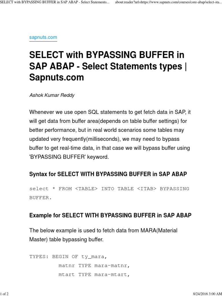 Select With Joins in SAP ABAP - Select Statements Types - Sapnuts | PDF